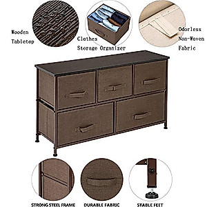 Basic Houseware Wide Dresser Storage Tower Night Stand Wood Top Organizer Unit for Dorm Room Dark Grey