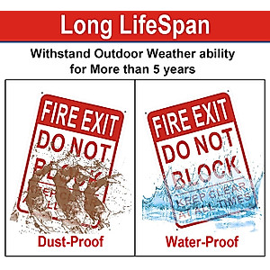 Fire Exit Sign, Do Not Block Door Signs, Keep Clear at All Times Sign, 10 x 7 Inches Rust Free Aluminum, Weather/Fade Resistant, Easy Mounting, 2 Pack