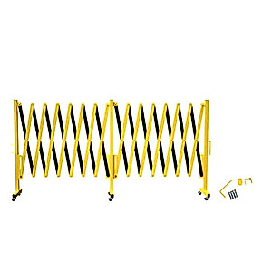 Trafford Industrial Expandable Metal Barricade, 16 Feet, Yellow and Black, Mobile Safety Barrier Gate, Retractable Traffic Fence
