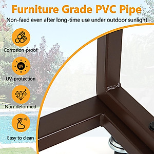 Flarhetoric Pool Towel Rack, Outdoor PVC Trapedozal Pool Storage Rack with 5 Towel Bars, Pool Float Storage with Wheels, Pool Towel Holder, Stores Floats and Paddles, Swimming Rings, Brown