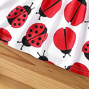 PATPAT Baby Girl Dress Cute Newborn Infant Girls Ruffle Sleeve Bowknot Dress Princess Casual Dress Ladybug 9-12 Months