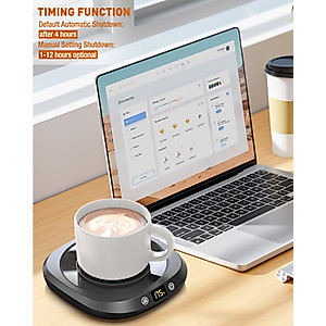 Coffee Mug Warmer, Fast Heating Cup Warmer for Desk, with 5 Temperature Levels & 1-12H Timer, Auto Shut Off Smart Beverage Warmer for Coffee, Tea, Water, Milk, Plug-in Model (Black)