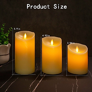 LEDHOLYT Rechargeable Flameless Candle, Flickering LED Pillar Real Wax Candle, Electronic Candle with Remote Control and Timer, USB Rechargeable Candle, Set of 3