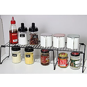 VANLAMNI Expandable Kitchen Counter and Cabinet Storage Shelf, Steel Rack Organizer for Kitchen, Cabinet, Bathroom,Black,2 Pack