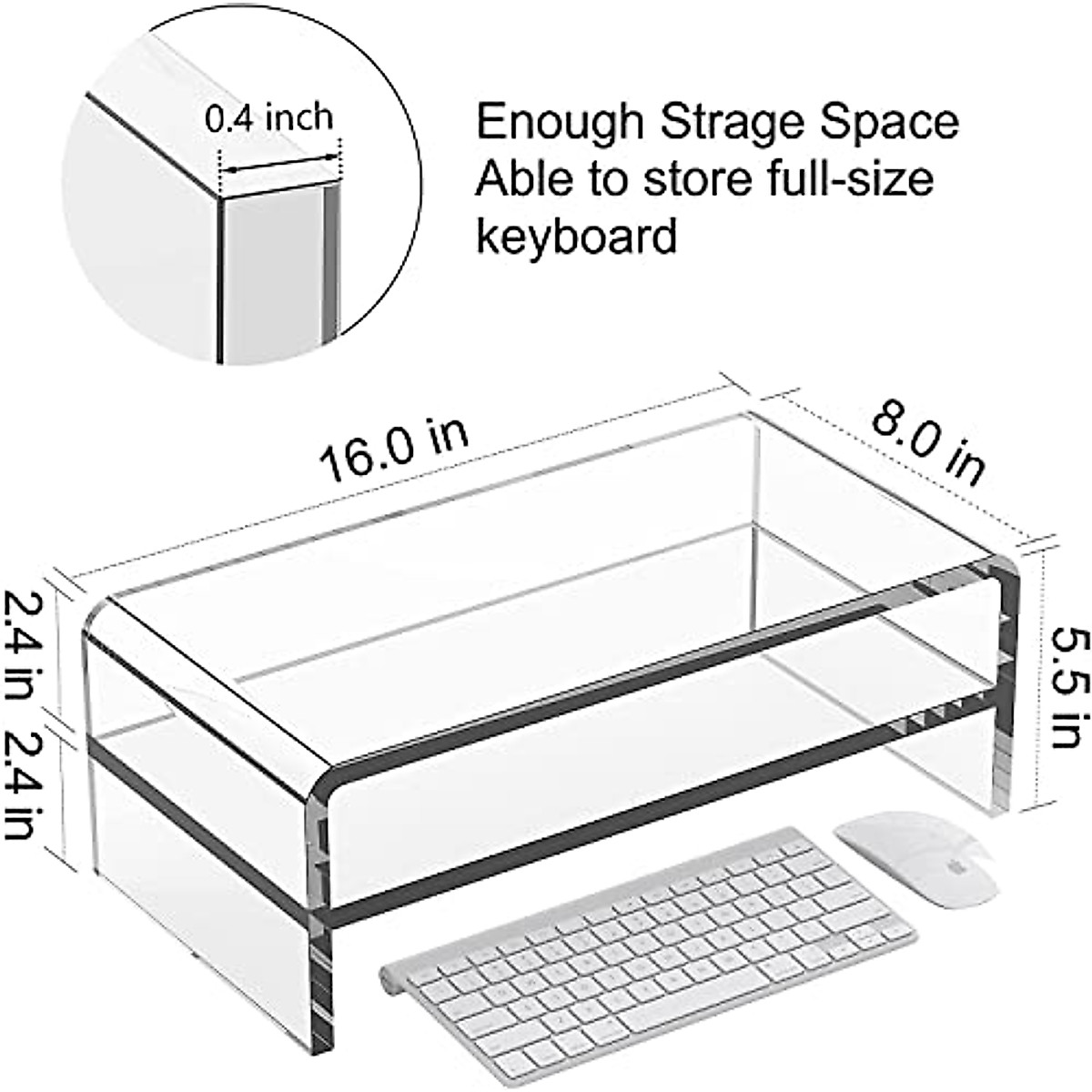 Egchi Clear Acrylic Monitor Stand Riser 2 Tier, 5.5 Inches High Clear Monitor Stand/Computer Desk Organizer Shelf for Multi Media Computer PC Storage Laptop