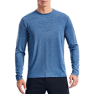 Long Sleeve Workout Shirts for Men Dry Fit Moisture Wicking(Blue Heather,L)