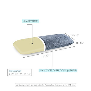 The White Willow Short Body Pillow Memory Foam Sleeping Soft Bed, Hug Pillow Insert for Sleeping & Side Sleeper (10W x 30L Inch) with Grey Zipper Cover Made from German Technology by BASF