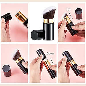 2 Piece Retractable Kabuki Brush Angled Foundation Makeup Brushes Portable Travel Flat Top Bronzer Blush Brush with Cover for Blush Bronzer, Buffing Loose Powder Cream or Liquid Cosmetics