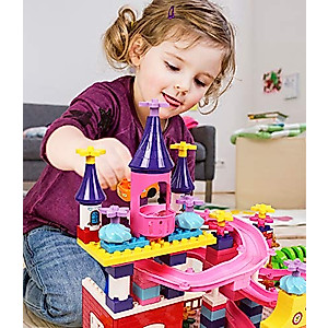 Castle Building Blocks Set Toys for Girls Princess Castle Large Building Blocks Bricks Race Track Kids STEM Educational Construction Roller Coaster Toys for Age 3+ Toddler Kid Boy Girl Gift Toy 161Pcs
