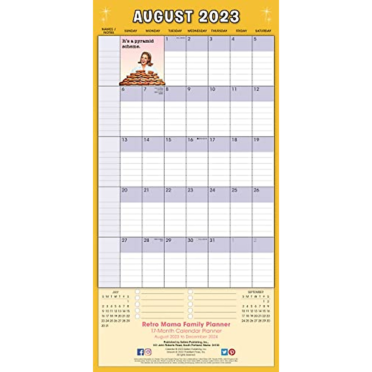 2024 Family Planner, 17-Month Calendar Planner: August 2023 - December 2024, 12" x 12" - Retro Mama