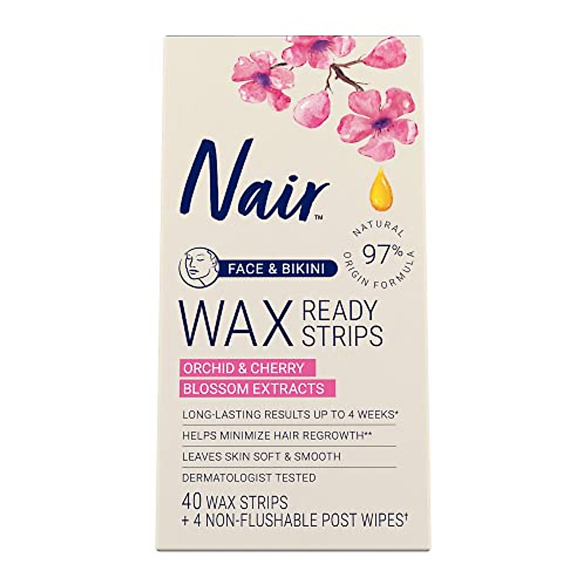 Nair Hair Remover Wax Ready-Strips for Face & Bikini, 40 CT