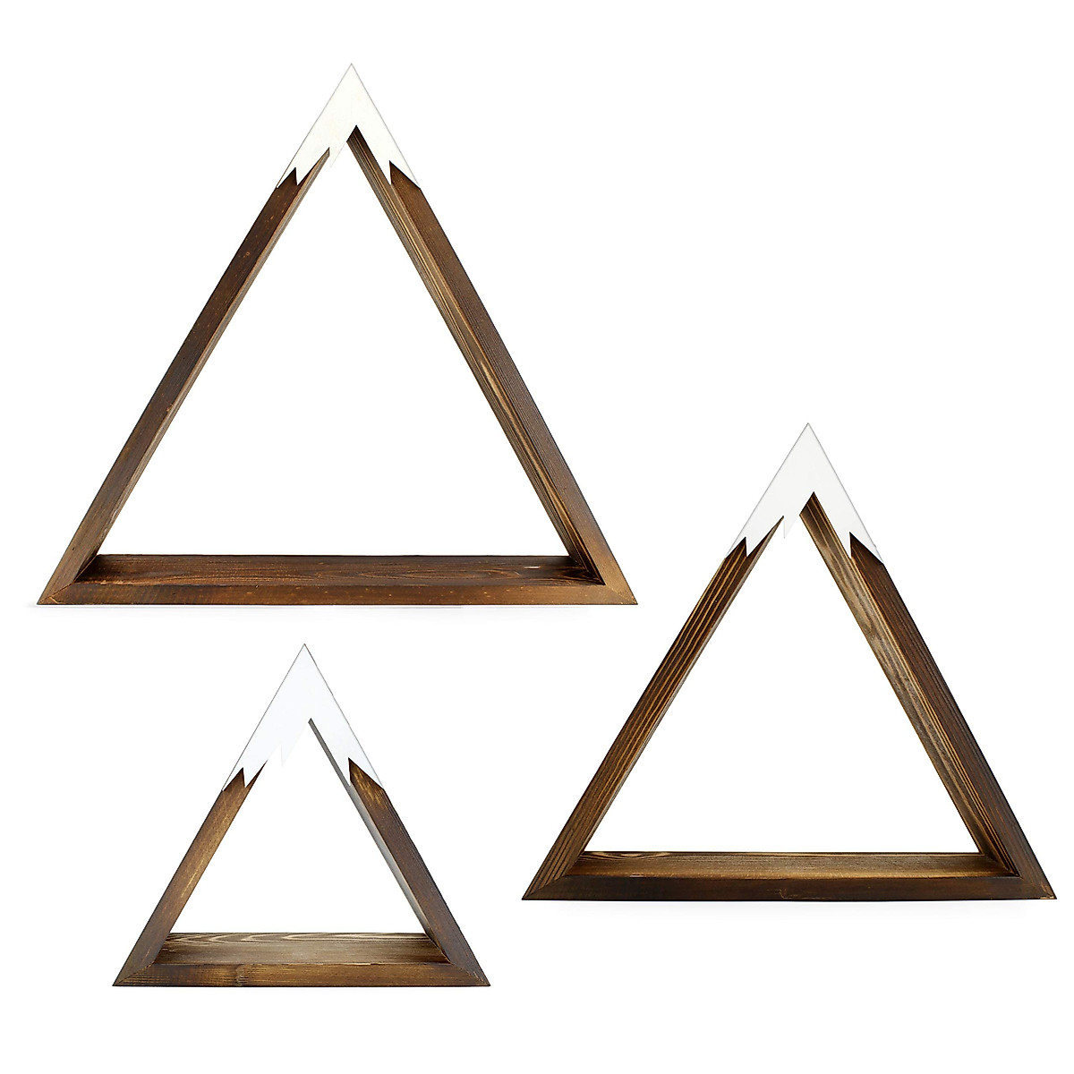 AuldHome Design Rustic Boho Mountain Shelves (Nesting Set of 3); Mountain-Shaped Wooden Floating Decorative Shelves
