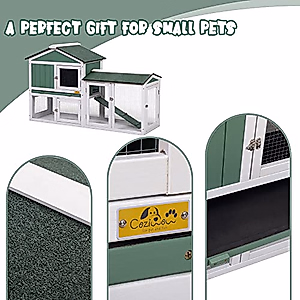 2-Tier Wood Rabbit Hutch Guinea Pig Coop Bunny Cage Chicken Coop for Small Animals with Weatherproof Wooden Bunny Run Cage w/Ample Activity Areas
