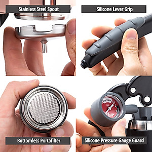 Flair Espresso Maker PRO 2 (Black) - An all manual lever espresso maker with stainless steel brew head and pressure gauge