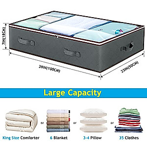 6 Pack Large Storage Bags 90L & 6 Pack Underbed Storage, Clothes Storage Bins Foldable Closet Organizers with Durable Handles with Clear Window for Clothes Pillow Blankets Bedding