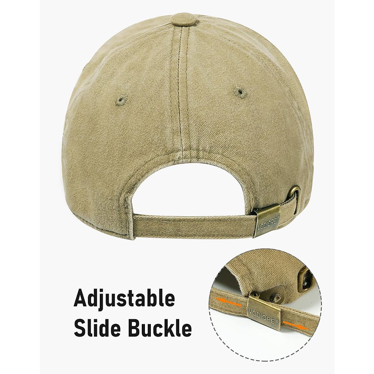 VODIORE Khaki Hats Washed Cotton Baseball Cap Vintage Baseball Hat Low Profile Cap Khaki