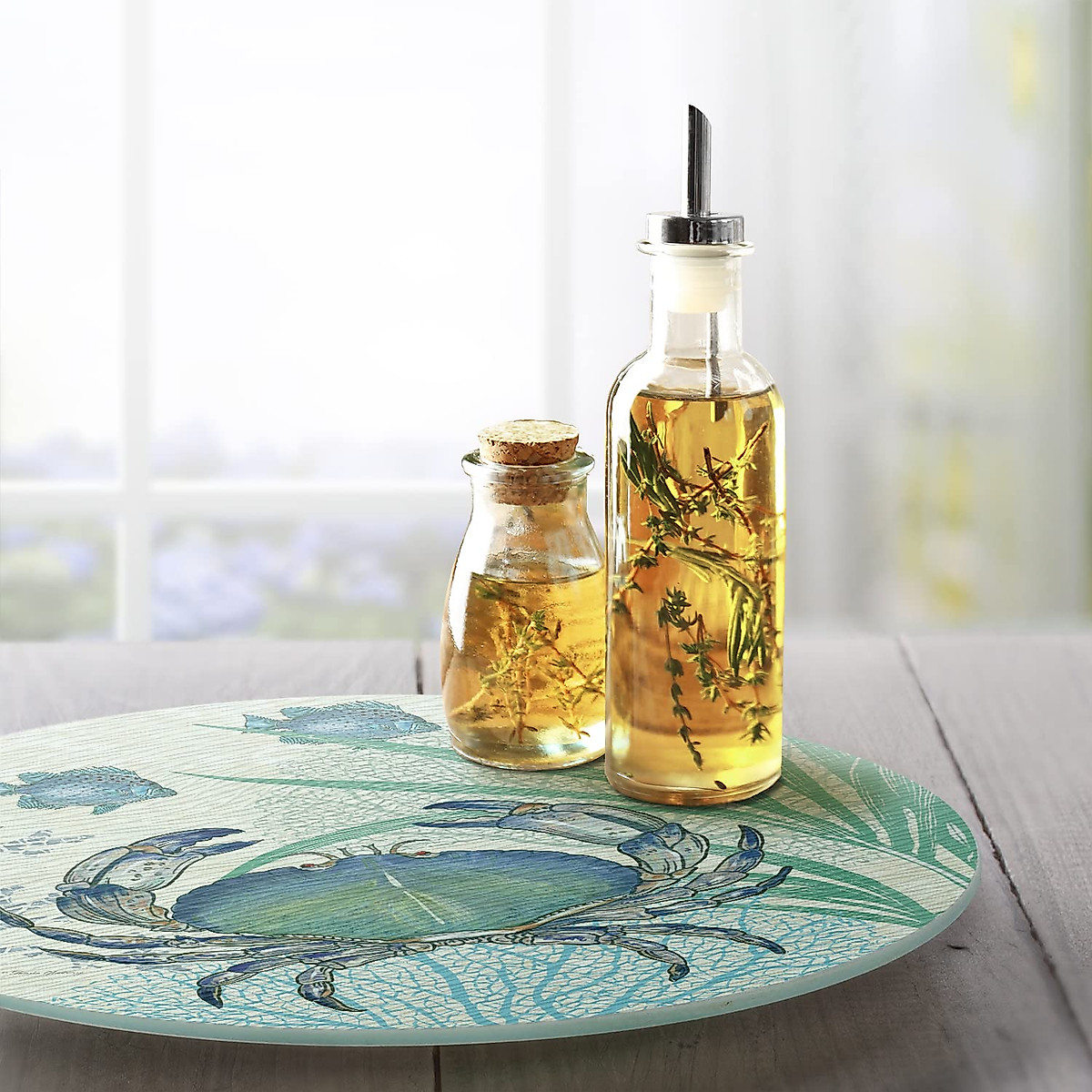 Counterart Oceana 4mm Heat Tolerant Tempered Glass Lazy Susan Turntable 13" Diameter Cake Plate Condiment Caddy Pizza Server