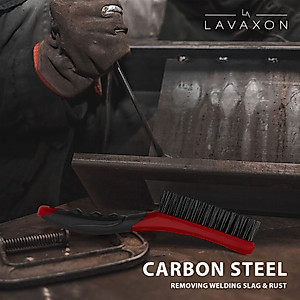 Lavaxon Wire Brush Set-Heavy Duty Stainless & Carbon Steel Bristles with Plastic Handle Grip for Rust, Wielding Slag, Dirt & Paint Scrubbing with Deep Cleaning – 10 Inches, Large (Pack of 2-Red)