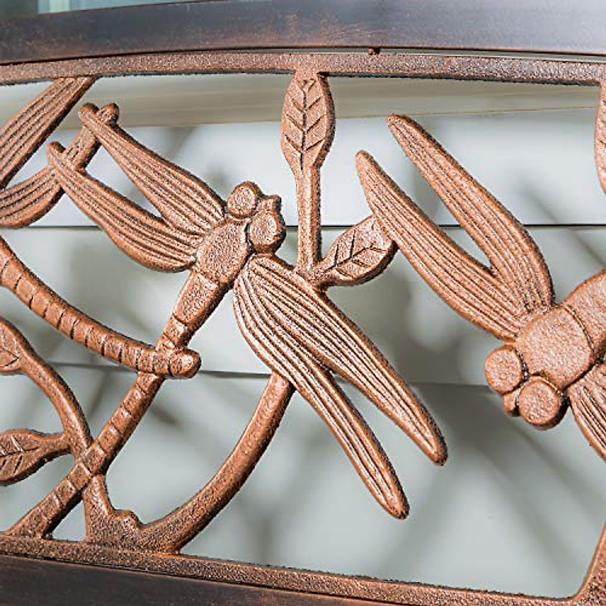 Evergreen Weatherproof Dragonfly Outdoor Bench | Holds Up to 300 lbs | Furniture for Lawn Garden Patio Porch Park Deck | Steel | Bronze