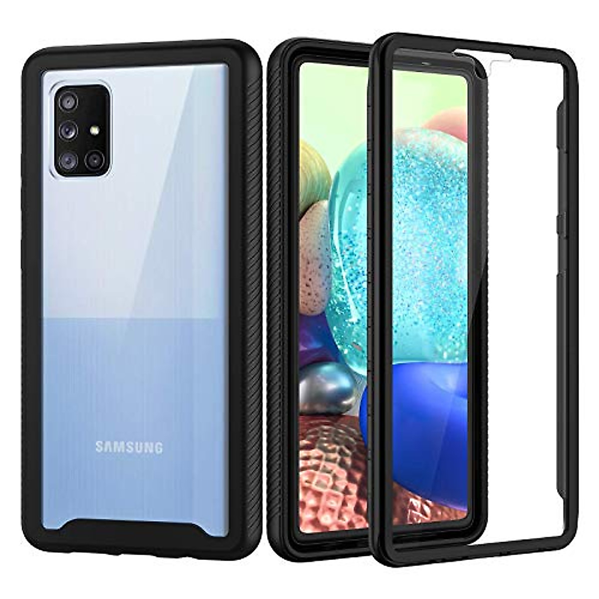 seacosmo Case for Samsung A71 5G, Full Body Shockproof Cover with Built-in Screen Protector, Slim Bumper Protective Phone Case for Galaxy A71 5G - Black/Clear