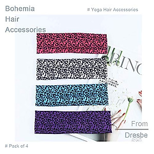 DRESBE Boho Yoga Headbands Leopard Print Hair Bands Stretchy Head Wraps Elastic Hair Accessories for Women and Girls(Pack of 4)