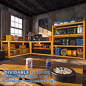 REIBII Garage Shelving Heavy Duty Garage Storage Shelves 2240LBS Large Wide 4 Tier Adjustable Metal Heavy Duty Shelving Wire Shelving Unit Garage Shelves Basement Yellow 39.3" W x 19.6" D x 59.9" H