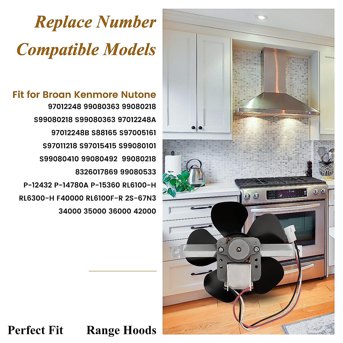 S97012248 Range Hood Fan Motor by PANDEELS, Compatible with Broan-NuTone and Ken-More Stove Fan - Replaces BP17 97012248 AP4527731 99080492 1172615 97005161 99080363 99080410 99080533