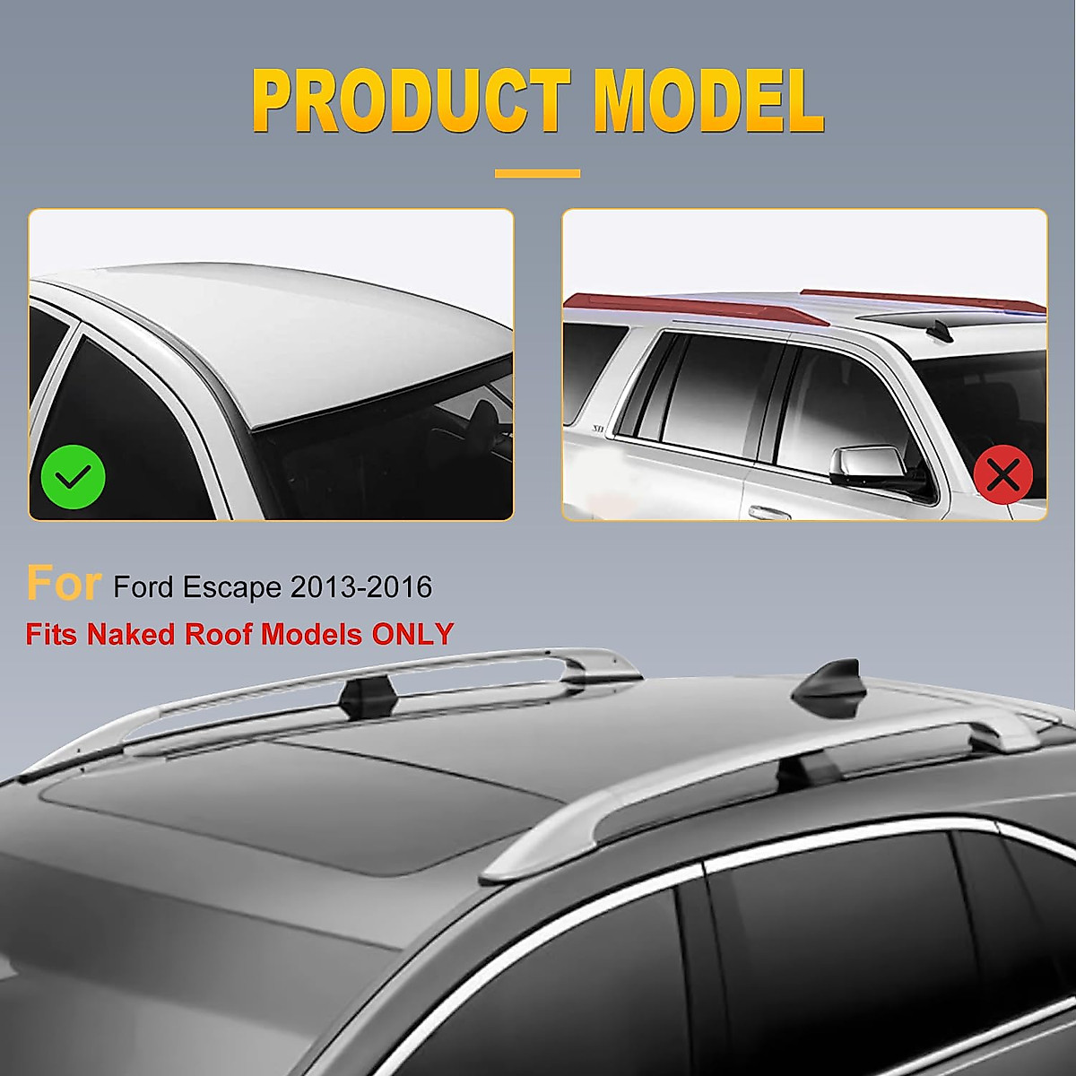 OCPTY Roof Rack Side Rails Fit for Ford Escape 2013 2014 2015 2016 Cargo Bars for Cargo Carrier Bag Luggage Kayak Canoe Bike Snowboard Skiboard