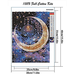 Stamped Cross Stitch Kits, Moon Cross Stitch Ornament Kits for Adults Beginners,Arts and Crafts Embroidery Kits,Full Range of Cross-Stitch Stamped Kits Needlecrafts for Home Wall Decor 12x16 inch