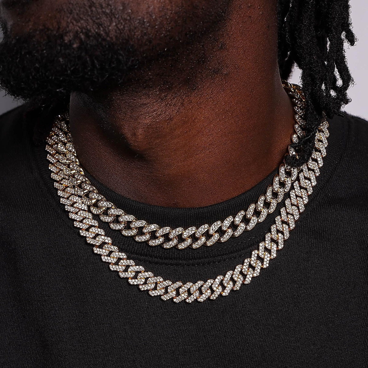 FEEL STYLE Mens Cuban Link Chain Gold Silver Plated Bling Miami Cuban Necklace Diamond Chain for Men13MM Iced Out Hip Hop Jewelry