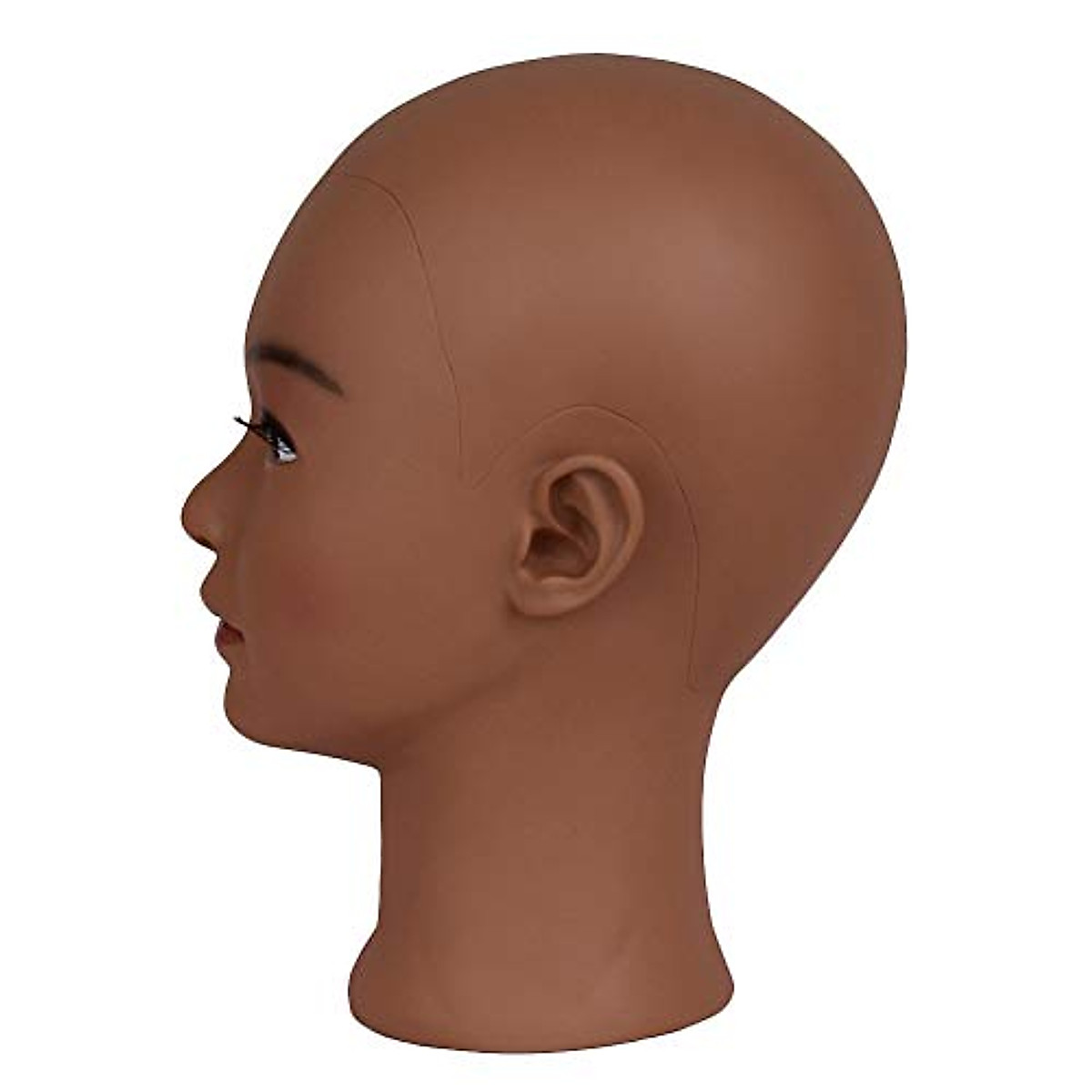HAIR WAY Bald Mannequin Head Female Professional Cosmetology Head Make up Doll Head for Wig Making, Displaying, Eyeglasses, Hair with T-pins (Dark Brown)