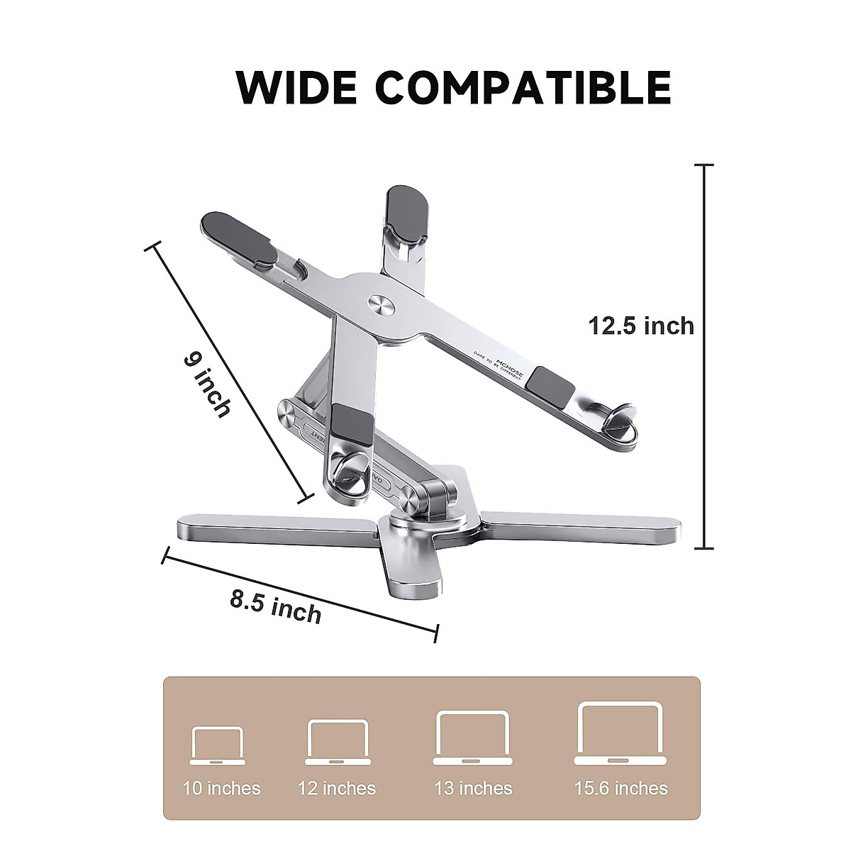 MCHOSE Laptop Stand with 360 Rotating Base,Foldable Laptop Riser for Desk, Compatible with Air, Pro, Dell, HP, Lenovo More 10-15.6" -Silver