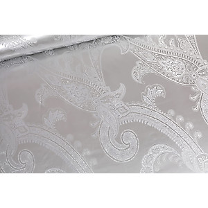 Dencalleus Bedding Satin Jacquard Comforters Covers Sets (NO Comforter) 3 Piece Floral Silk Like Luxury Duvet Cover Set Ultra Soft King Size Zipper Closure and 2 Pillow Shams Silver Grey