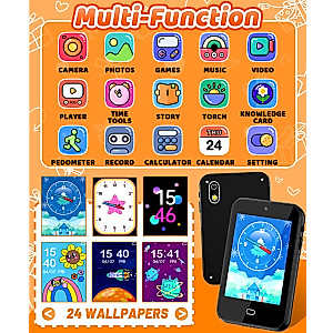 Kids Smart Pretend Phone for Girls Boys Age 3-8 with Dual Camera 28 Games 2.8'' HD Touch Screen Music Player Video Audible Story Pedometer Alarm Clock Calculator Torch Toddler Learning Toys