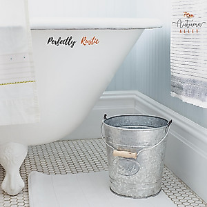 Autumn Alley Farmhouse 2 Pack Bathroom Trash Can - Rustic Galvanized Trash Can Bucket with Wooden Grip for Rustic Bathroom, Farmhouse Kitchen, Country Home Décor, 7 Liter, Galvanized Grey