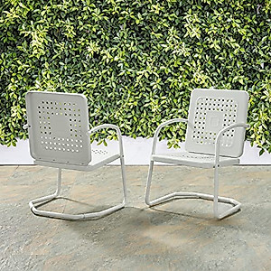 Crosley Furniture Bates 2-Piece Outdoor Chair Set, Retro Metal Patio Chairs for Dining, Porch, Deck, Balcony, White Gloss