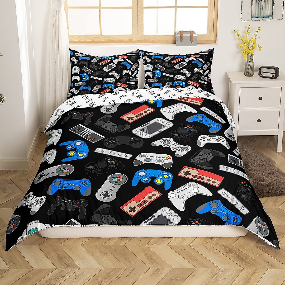 Erosebridal Teens Gamepad Duvet Cover Modern Gamer Comforter Cover Twin Size for Kids Boys Children Video Game Bedding Set Player Gaming Joystick Bedspread Cover Breathable Decorative Room(NO FILLING)