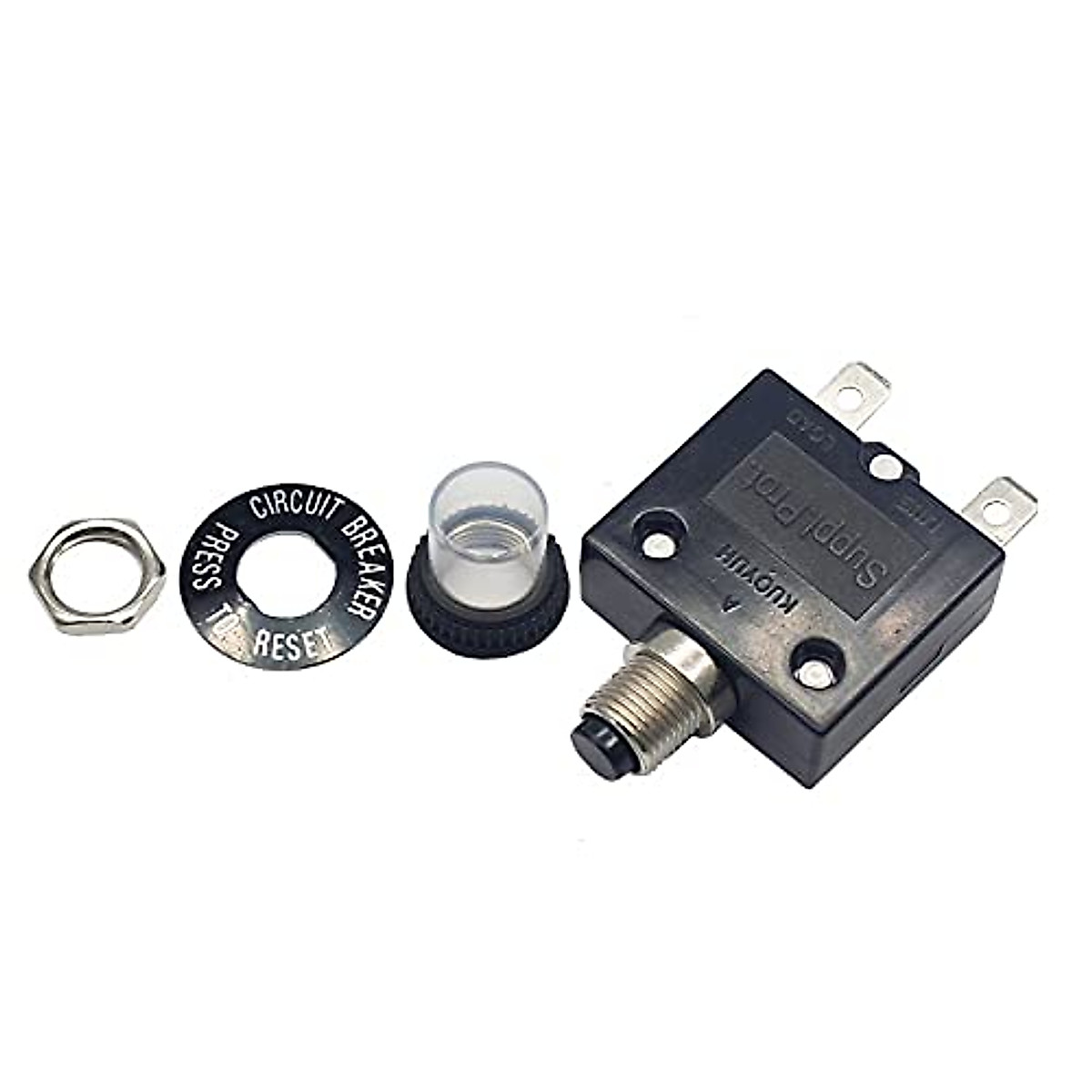 KUOYUH USA 17-50 Amps 98 Series Quick Connect Terminals Push-to-Reset Thermal Circuit Breaker with Transparent Waterproof Button Dust Cover (1-Pack) (50A)