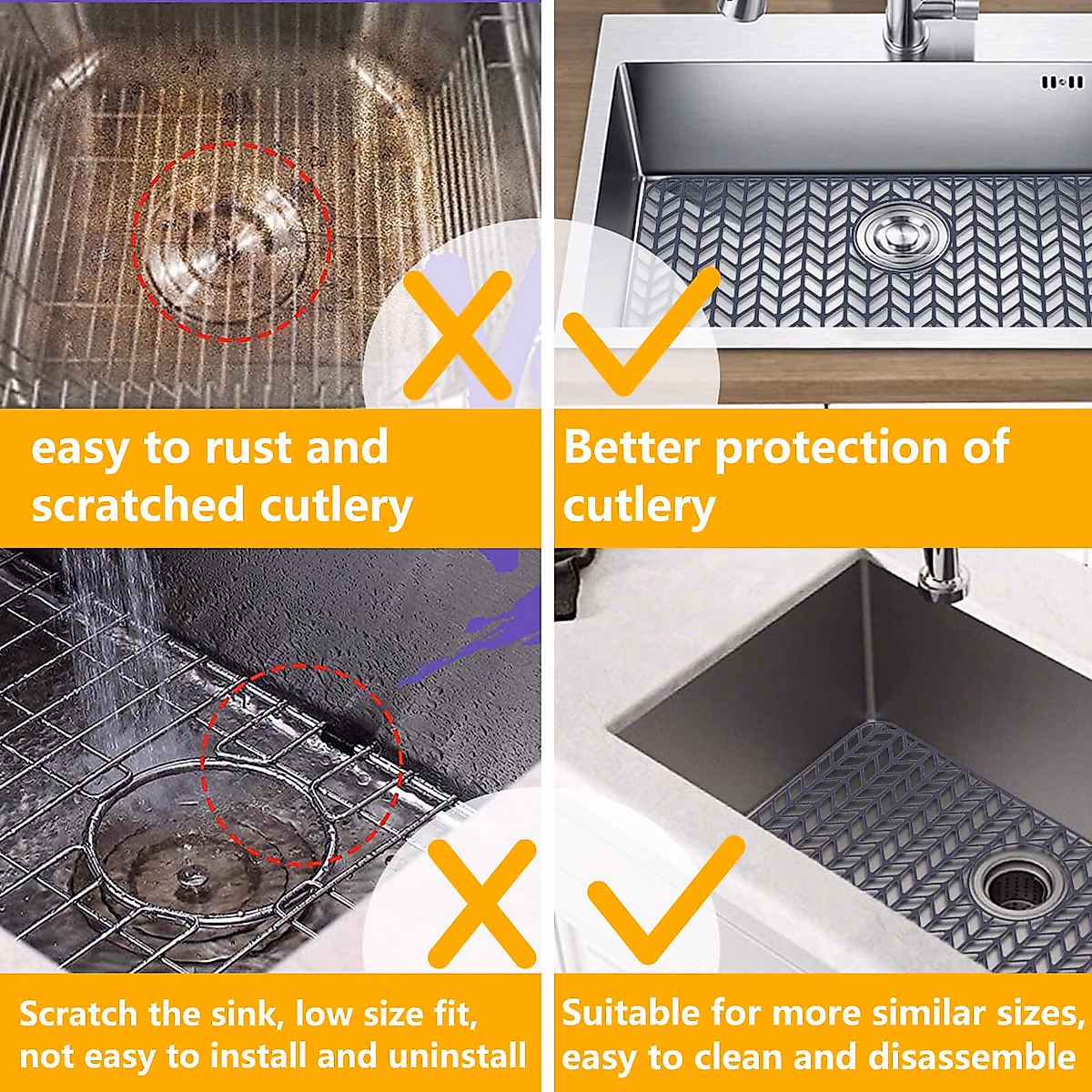 Silicone Sink Mat Protectors for Kitchen 29.5‘’×15‘’ JOOKKI Kitchen Sink Protector Grid for Farmhouse Stainless Steel Accessory with Reserved hole