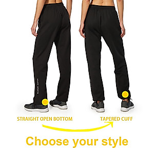 BALEAF Women's Fleece Pants Winter Running Gear with Zipper Pockets Athletic Joggers Adjustable Ankle Track Pants Black Size S