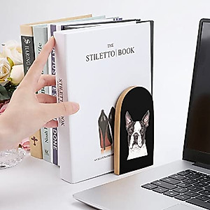 Cute Boston Terrier Dog Simple Nature Wooden Shelves Bookends Desktop Book Stand Book Ends Books Holder for Library School Home Office Study Decoration（Beech Wood）