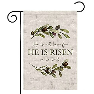 Easter Garden Flag for Outdoor,He is Risen Eucalyptus Wreath Yard Flag,Small Spring Decors for Outside Farmhouse Holiday 12x18 Double Sided