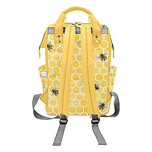 Yeshop Bee Honey Yellow Personalized Diaper Bag Backpack Tote with Name,Custom Travel Nappy Mommy Bag Backpack for Baby Girl Boy Gift, 10.83x6.69x15 inch