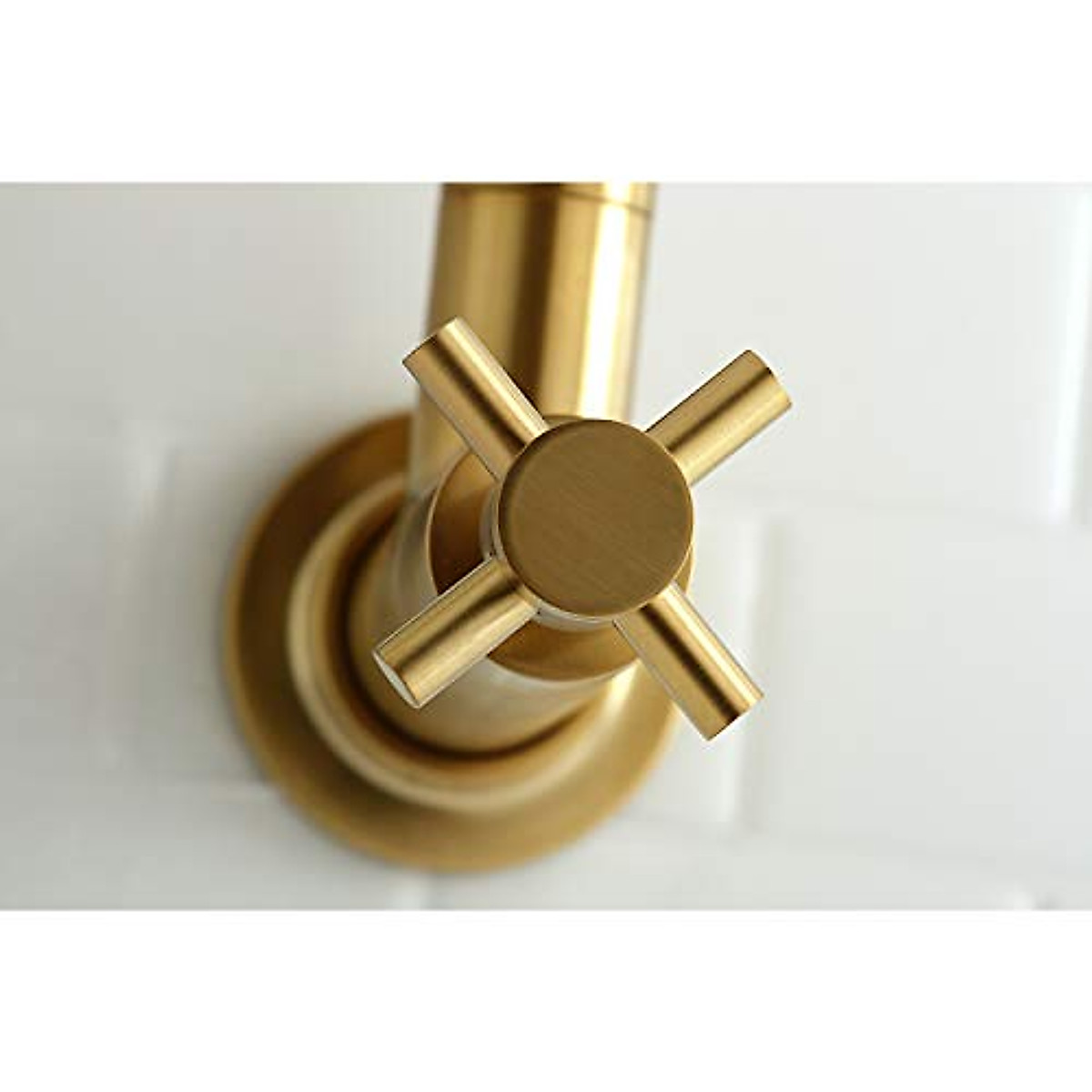 Kingston Brass KS8107DX Wall Mount Pot Filler Kitchen Faucet, Brushed Brass