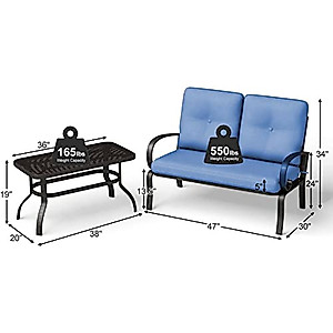 n/a 2PC Patio Love Seat Coffee Table Furniture Set Bench W/Cushions Blue Loveseat Coffee Table