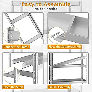 Tangkula Garage Storage Shelves, 5-Tier Metal Shelves for Storage, Shelving Unit with Foot Pads, Heavy Duty Storage Rack, 2866LBS Load Capacity, Bolt-Free Assembly, 39 x 16 x 77 Inches (1, Silver)