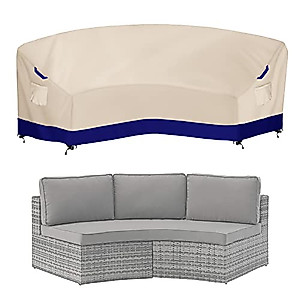DUSTYPROTE Curved Sofa Cover,Outdoor Couch Cover 600D，Outdoor Sectional Covers Waterproof 150" L(Back)/112" L(Front) x 36" D x 38" H, Khaki with Dark Blue
