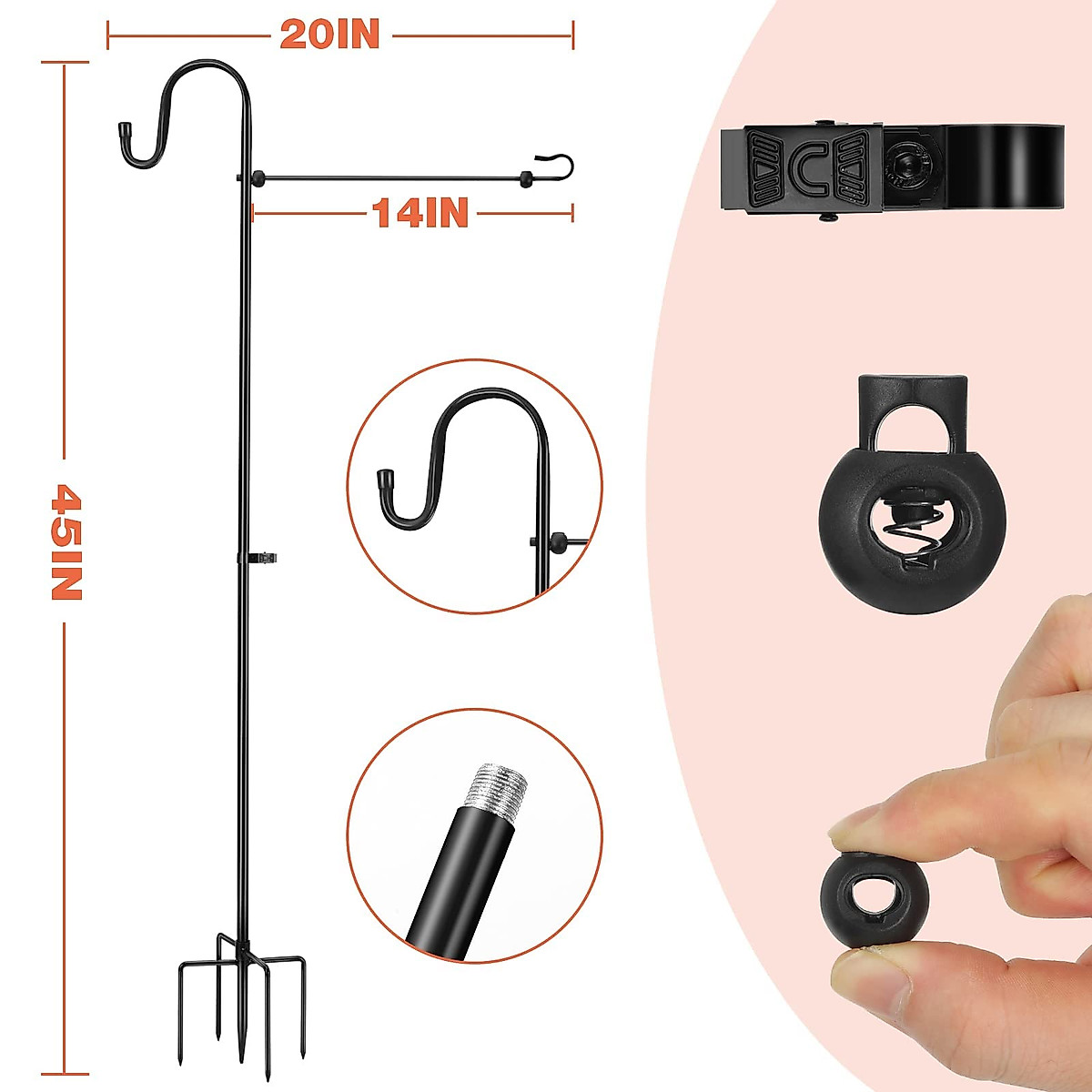 LOPANNY Garden Flag Holder Stand - Upgraded 45IN Garden Flag Pole with 2 Spring Stoppers and 1 Clip, Yard Garden Flag Holder for Small Flags(Without Solar Lights & Flag)