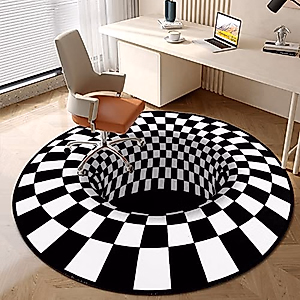 TTSITG 3D Visual Optical Floor Mat, 3D Vortex Illusion Rug Black White Plaid Round Rugs Non-Slip 3D Visual Area Rugs for Dining Room Carpet Home Bedroom Floor Mat (39Inch)