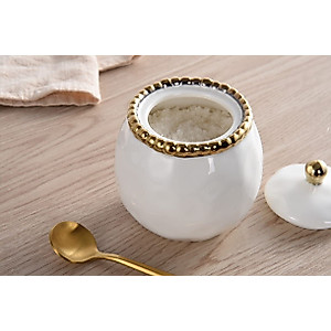 Pampa Bay Golden Salerno Porcelain Covered Sugar Bowl with Beaded Trim, White/Gold